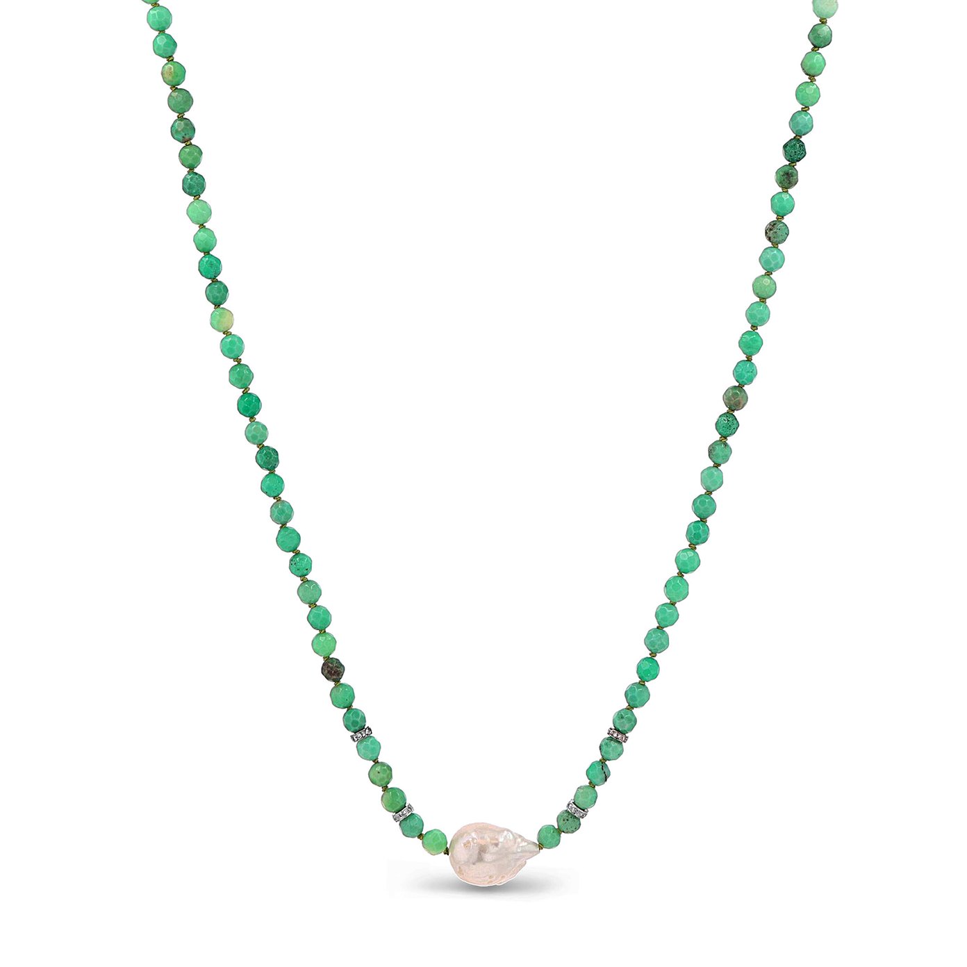 Sheryl Lowe Chrysoprase Necklace with Baroque Pearl and Pavé Diamond ...